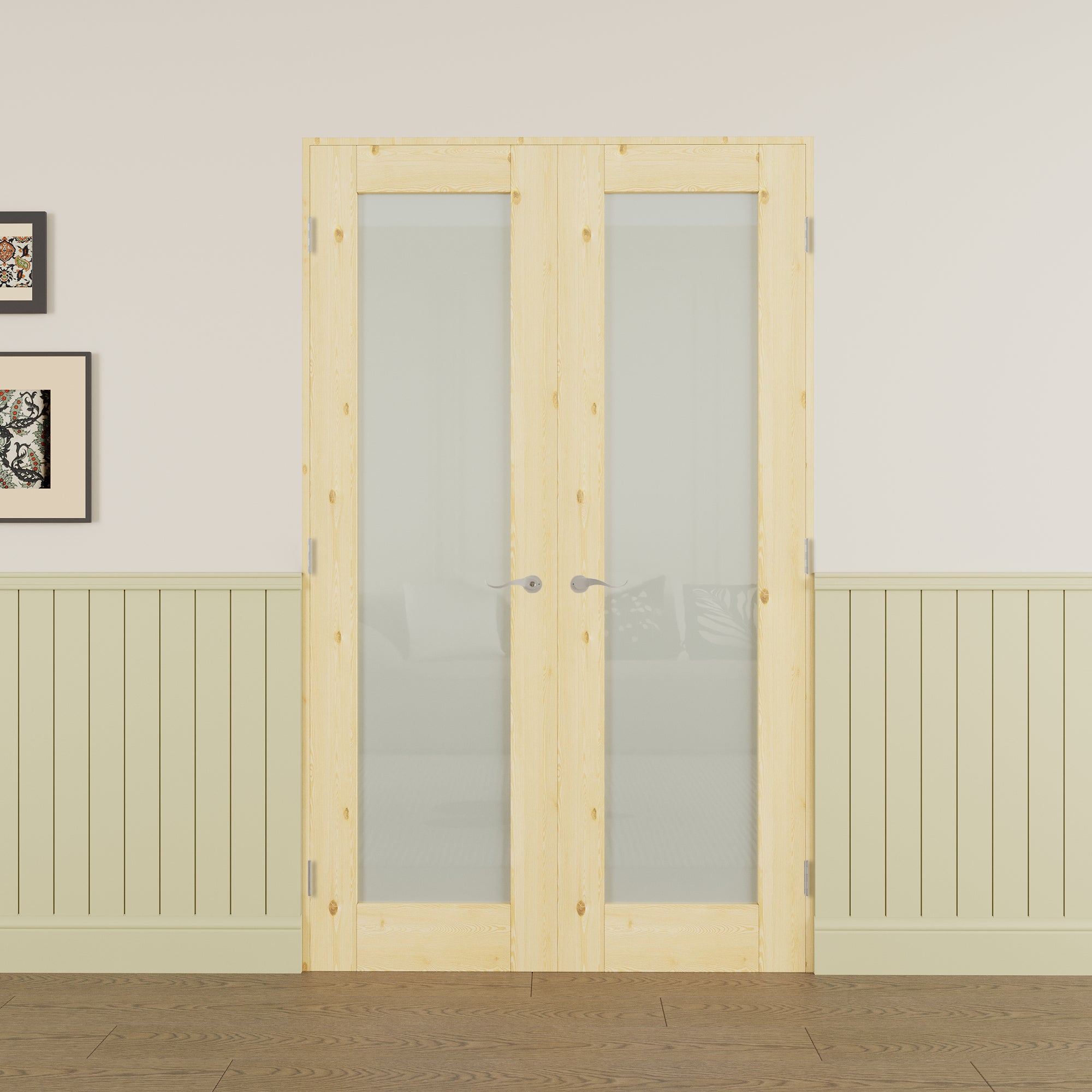 3-Lite Panel French Door with Hardware Kit, Solid Core MDF Wood, White ...
