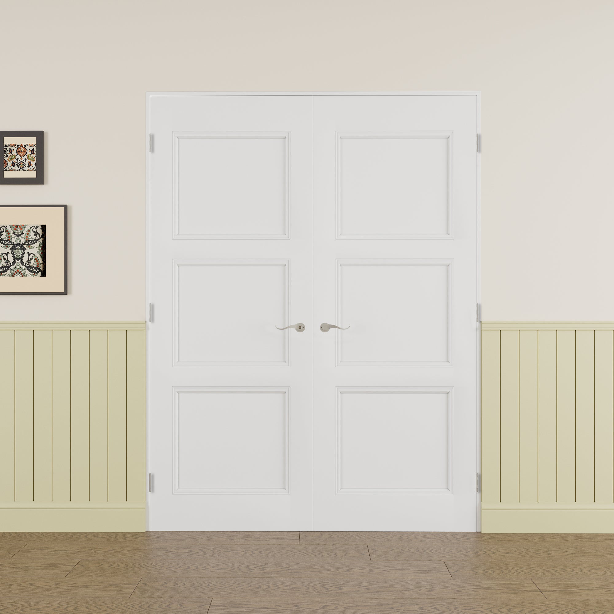 3-Lite Panel French Door with Hardware Kit, Solid Core MDF Wood, White ...