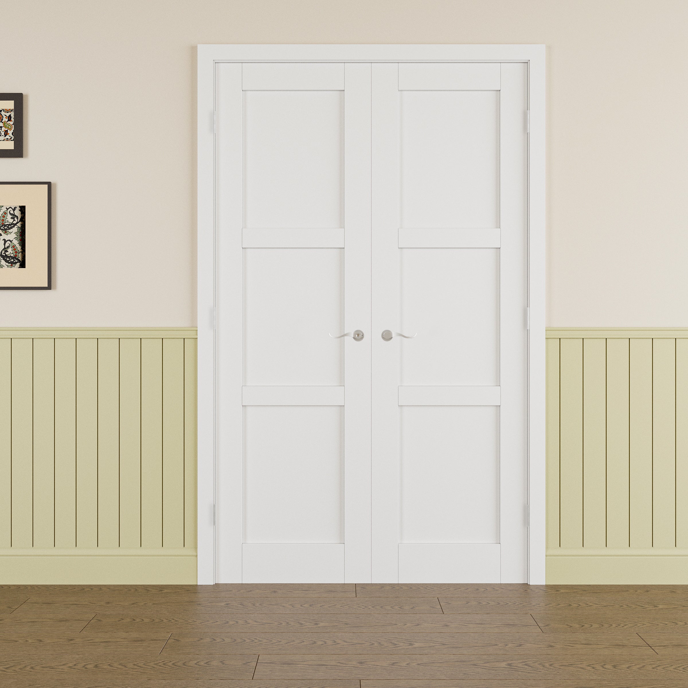3-Lite Panel French Door with Hardware Kit, Solid Core MDF Wood, White ...